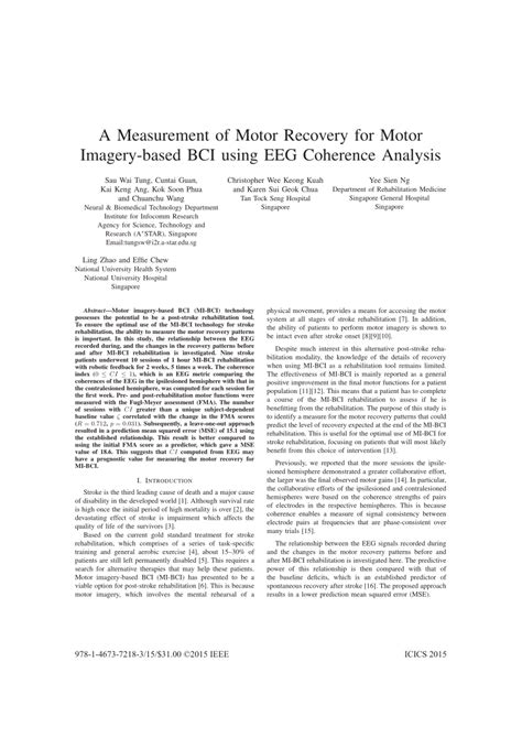 Pdf A Measurement Of Motor Recovery For Motor Imagery Based Bci Using Eeg Coherence Analysis