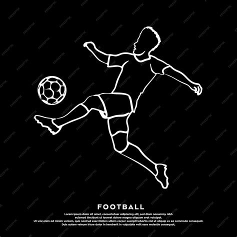 검은 배경에 고립 된 공을 차는 축구 선수의 흰색 라인 아트 프리미엄 벡터