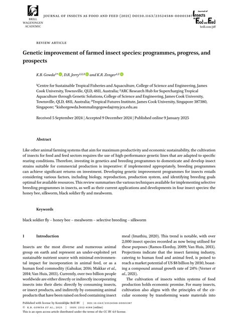 Pdf Genetic Improvement Of Farmed Insect Species Programmes