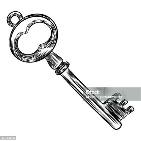 레트로 키 빈티지 스타일입니다 골동품 장식 키 그림입니다 장식용 중세 손으로 그린 오래 된 현실적인 디자인 벡터입니다 강철에 대한 스톡 벡터 아트 및 기타 이미지 Istock