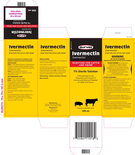 Ivermectin For Cattle And Swine Durvet Inc Veterinary Package Insert