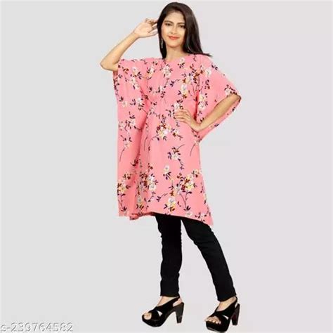 Girls Pink And White Floral Print Kaftan Dress