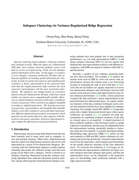 PDF Subspace Clustering Via Variance Regularized Ridge Regression