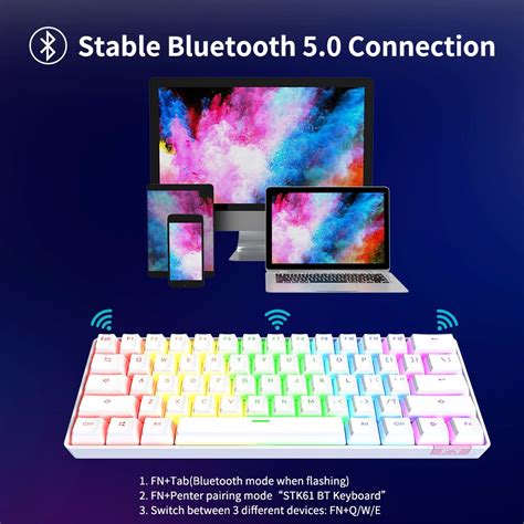New Ajazz Stk61 61key Pudding Keycap Wired Bluetooth Dual Mode Blue