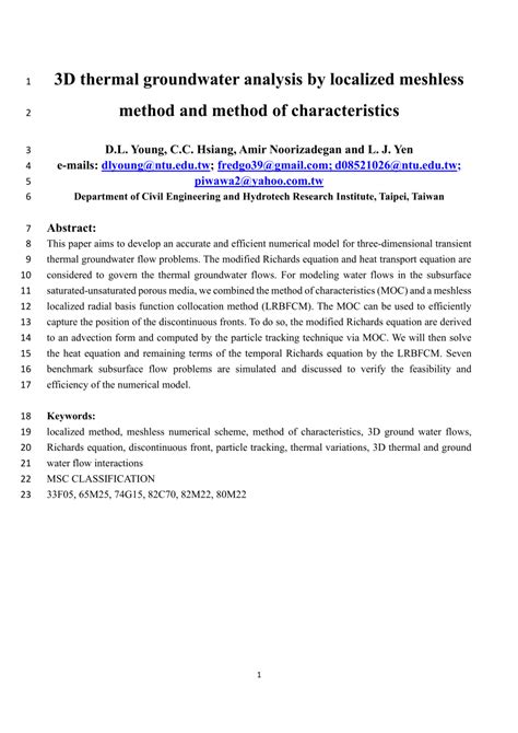 Pdf 3d Thermal Groundwater Analysis By Localized Meshless Method And