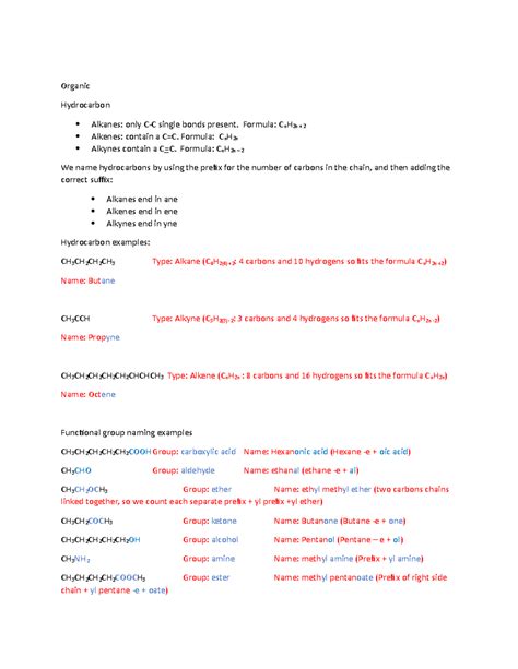 Organic Additonal Examples Organic Hydrocarbon Alkanes Only C C