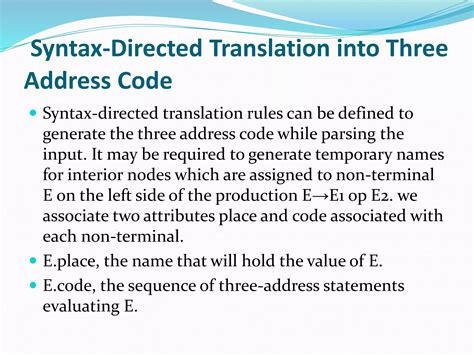 Syntax Directed Translation Into Three Address Code Pptx