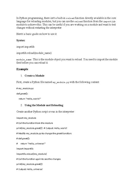 Python Concepts Nice Content In Python Programming There Isnt A Built In Reload Function