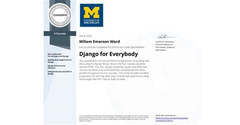 completion certificate for django for everybody william word