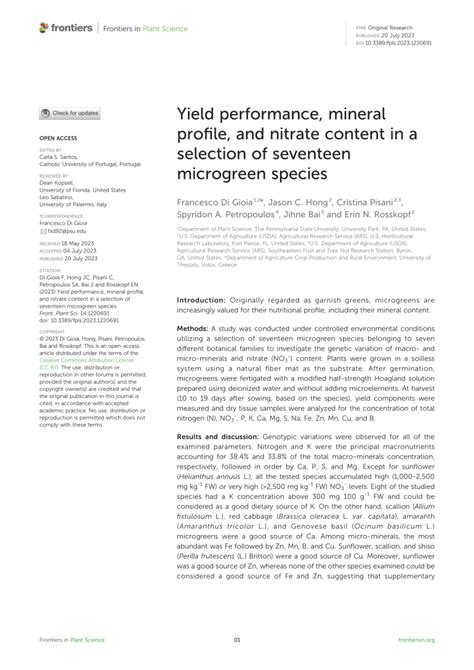 Pdf Yield Performance Mineral Profile And Nitrate Content In A