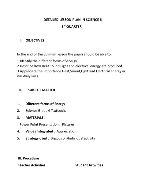 Lesson Plan For 3rd Grade Science