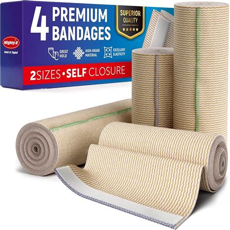 Premium Compression Bandage Pack Of 4 2 X 10cm And 2 X 15cm Self Closing Elastic Bandage