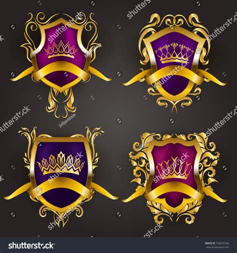 Set Golden Royal Shields Floral Elements Stock Vector Royalty Free