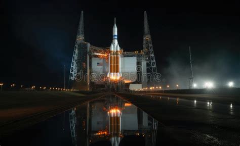 Space Shuttle At Launch Pad At Night Stock Illustration Illustration