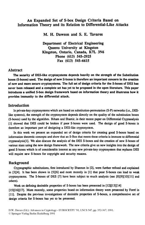 Pdf An Expanded Set Of S Box Design Criteria Based On Information Theory And Its Relation To
