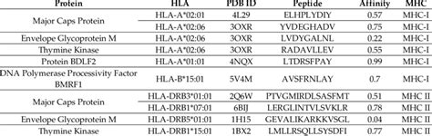 Selected T Cell Epitopes Hla Molecules And Binding Affinity Towards