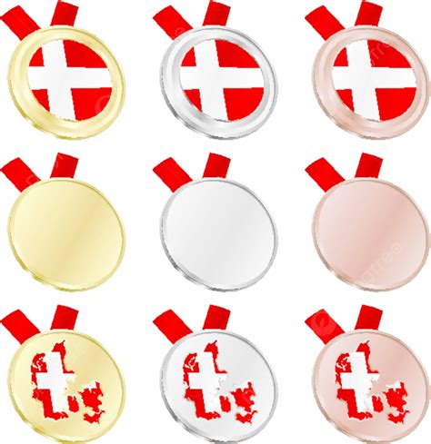 Denmark Vector Flag In Medal Shapes Third Europe Insignia Vector Third