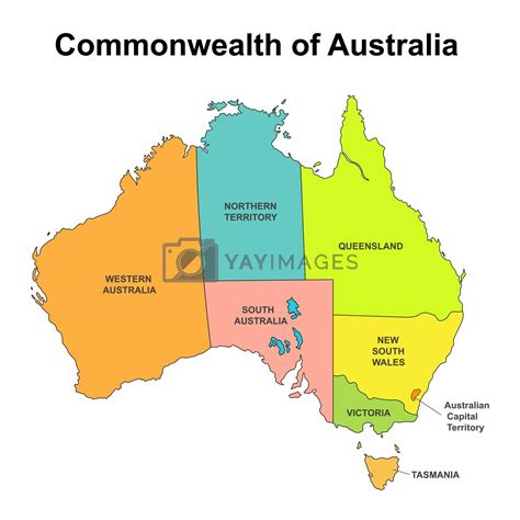 Map Of Australia With Internal Regional Boundaries Vector Illustration