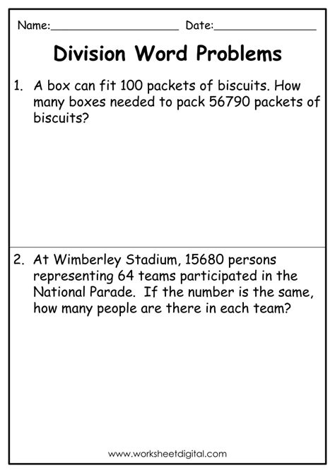 Division Word Problems Worksheet