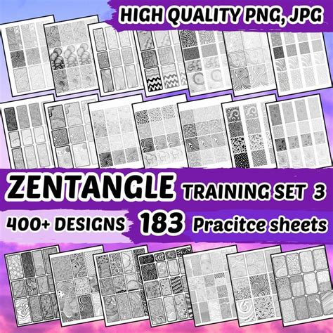 Zen Doodle Workbook Zentangle Pattern Templates Zentangle Practice Sheets Pattern Training