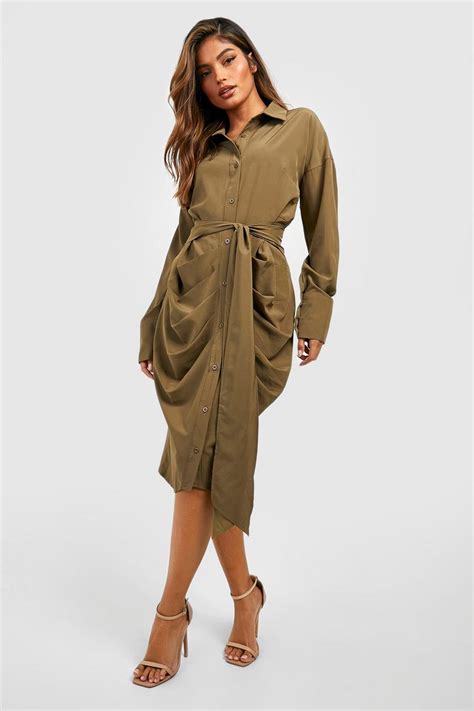 Tie Front Midi Shirt Dress Boohoo