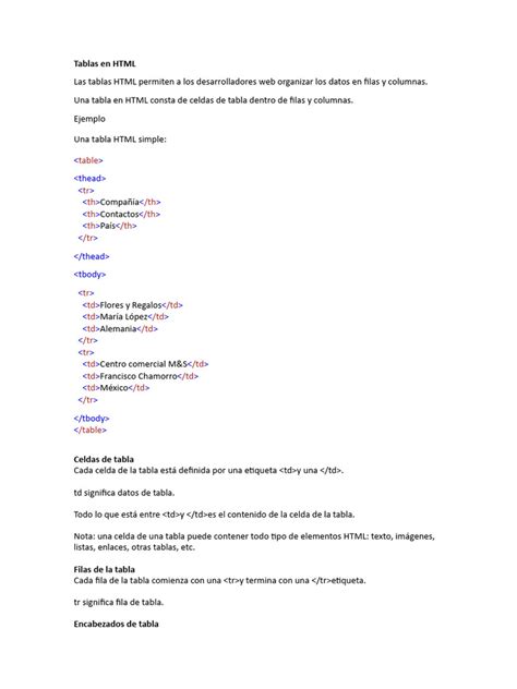 Tablas En Html Pdf Html Informática