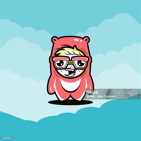 곰 천 만화 마스코트 캐릭터 일러스트를 입고 화려하고 재미 너드 아기 갈색에 대한 스톡 벡터 아트 및 기타 이미지 갈색 곰