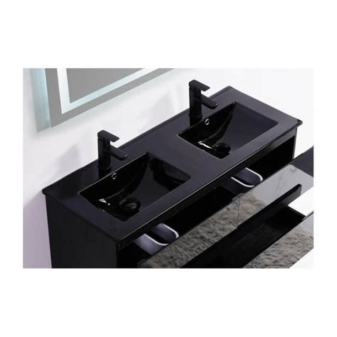 Lavabo encastrable double vasque céramique noire brillante 120x46 cm