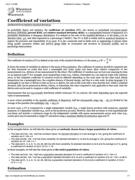 Coefficient Of Variation Wikipedia Pdf Coefficient Of Variation Descriptive Statistics