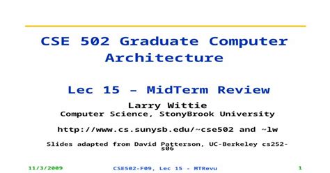 Ppt Cse 502 Graduate Computer Architecture Lec 15 Midterm Review