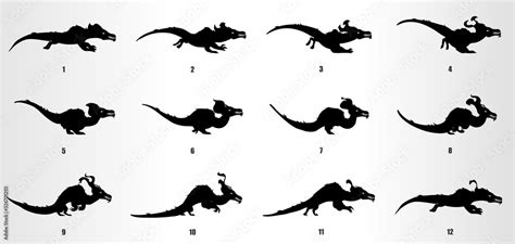 Vetor De Dragon Run Cycle Animation Frames Silhouette Loop Animation