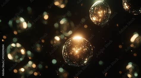 泡や光の粒子がキラキラと輝きながら宙を舞う黒い背景のグラフィック画像 Stock イラスト Adobe Stock