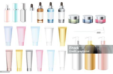 화장품 병 세트입니다 크림 튜브 모형 화장품 혈청 패키지 템플릿은 공백을 모의합니다 흰색 배경에 격리된 디자인 작업을 위한 클리핑 경로 빈 여유 공간 0명에 대한 스톡 사진