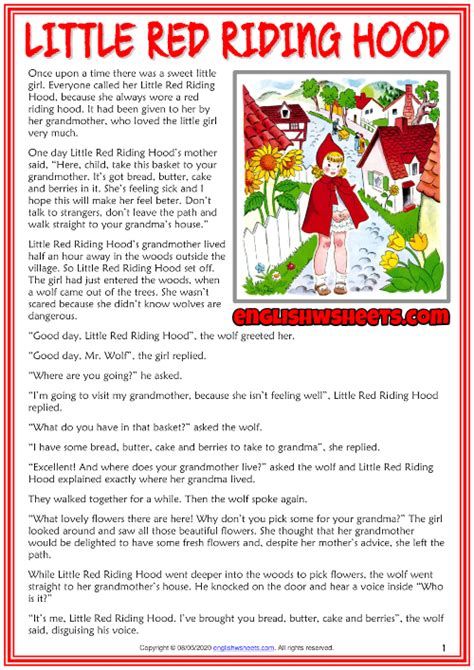 Little Red Riding Hood Story Printable Pdf