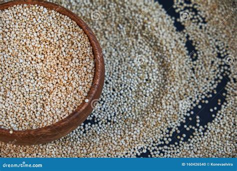 White Quinoa Seeds On A Black Background Quinoa In Bowl On Kitchen