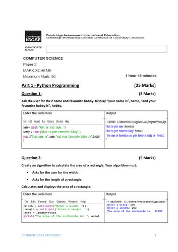 Practical Exam For Year 10 And 11 Python Programming Javascript And