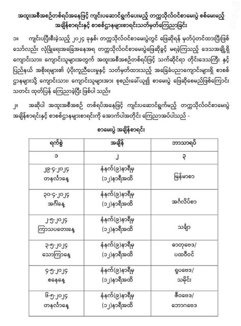 တက္ကသိုလ်ဝင်စာမေးပွဲကို အထူးအစီအစဉ်ဖြင့် ချင်းပြည်နယ်မှာမတူပီတွင် ဧပြီလ