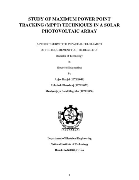 Study Of Maximum Power Point Tracking Mppt Ethesis