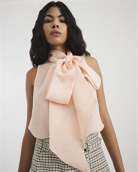 Pink Bow Neck Tie Blouse River Island
