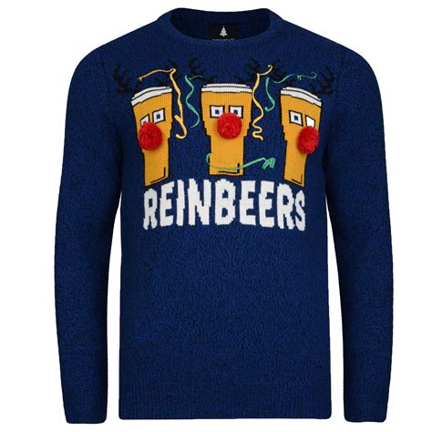 Mens Threadbare Christmas Novelty Reindeer Beer Funny 3d Xmas Jumper