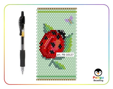 Beaded Ladybug Pen Wrap As Peyote Seed Bead Pattern Peyote Pen Wrap