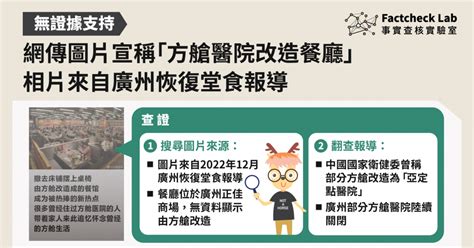 網傳圖片宣稱「方艙醫院改造為餐廳」，說法無根據 Factcheck Lab 事實查核實驗室 獨立媒體