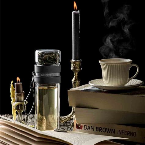 Стъклена бутилка за чай с цедка Style De Vie T Bottle Charcoal Grey двустенна Emag Bg