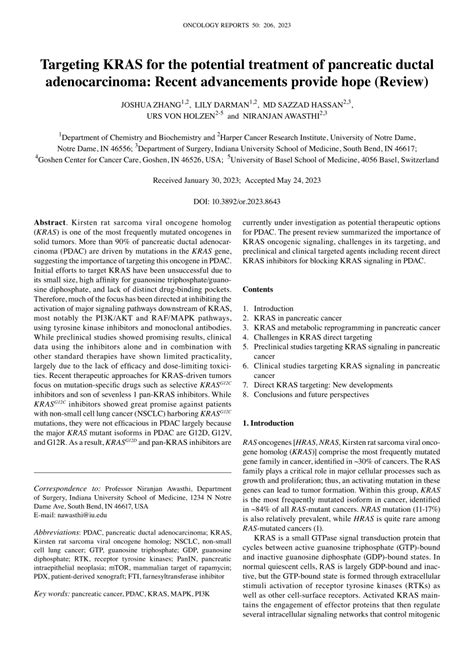 Pdf Targeting Kras For The Potential Treatment Of Pancreatic Ductal