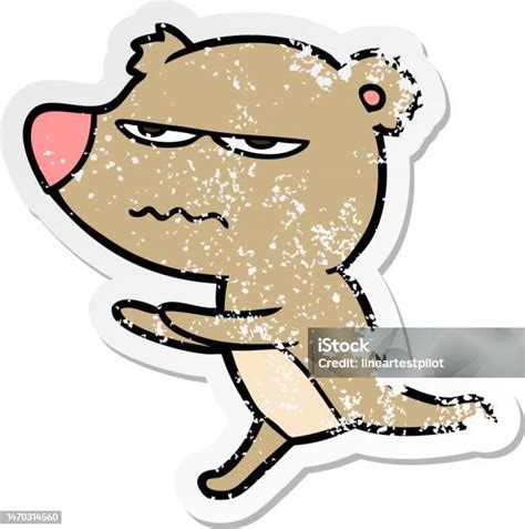 화난 곰 만화의 고민 스티커 실행 곰에 대한 스톡 벡터 아트 및 기타 이미지 곰 낙서 드로잉 달리기 Istock