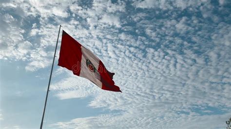 Lima Peru 2022 Peruvian Flag Waving In The Wind Slow Motion
