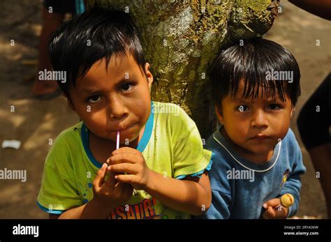 Two Boys Relishing The Moment With Lollipops Amazon Village Peru