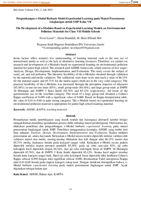 Pdf Pengembangan E Modul Berbasis Model Experiential Learning Pada