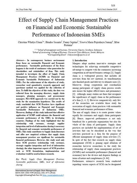 2019 Effect Of Supply Chain Management Practices On Financial And Economic Sustainable
