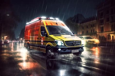 Premium Ai Image Dynamic Ambulance Racing Through Rain On A Stormy